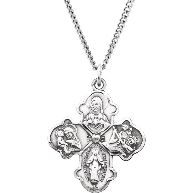 Gothic Four Way Cross Necklace in Sterling Silver